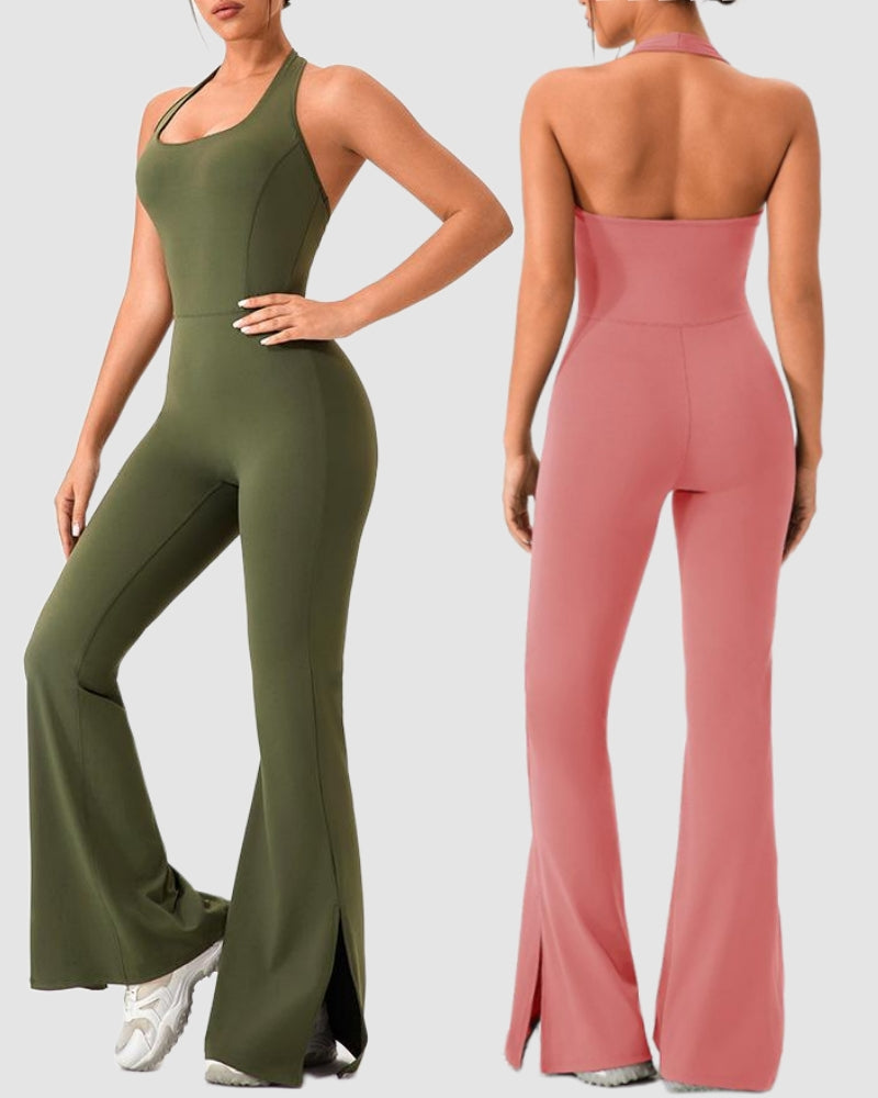 Women Yoga Flared Leg Dance Sleeveless Hips Lift Running Jumpsuit S-2X ...